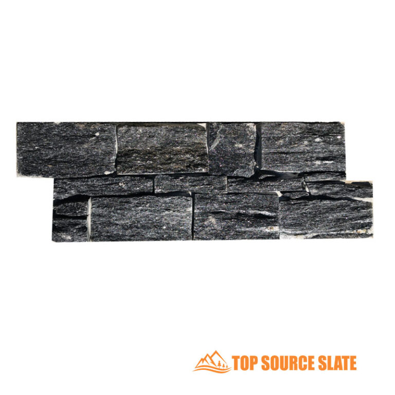 Black quartz stacked stone fireplace - Top Source Slate